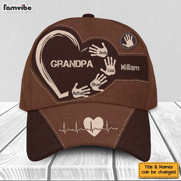 Personalized For Grandpa Dad Kids Handprints Cap 33659 - Famvibe