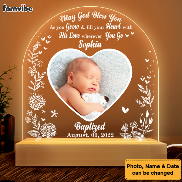 Personalized Blessings Baptism Gift Baby Girl Boy Plaque LED Lamp Nigh ...