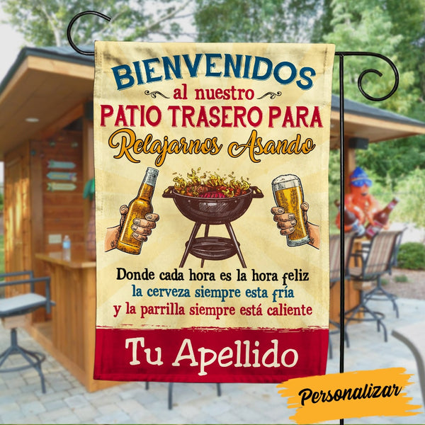 Personalized Outdoor Decor Backyard Chillin & Grillin Spanish Patio Fl ...
