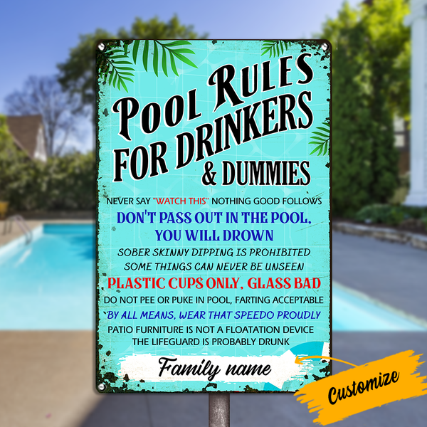 Personalized Pool Rules Funny Outdoor Metal Sign JR147 85O24 - Famvibe