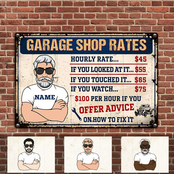 Personalized Garage Rates Metal Sign JR1510 95O23 - Famvibe