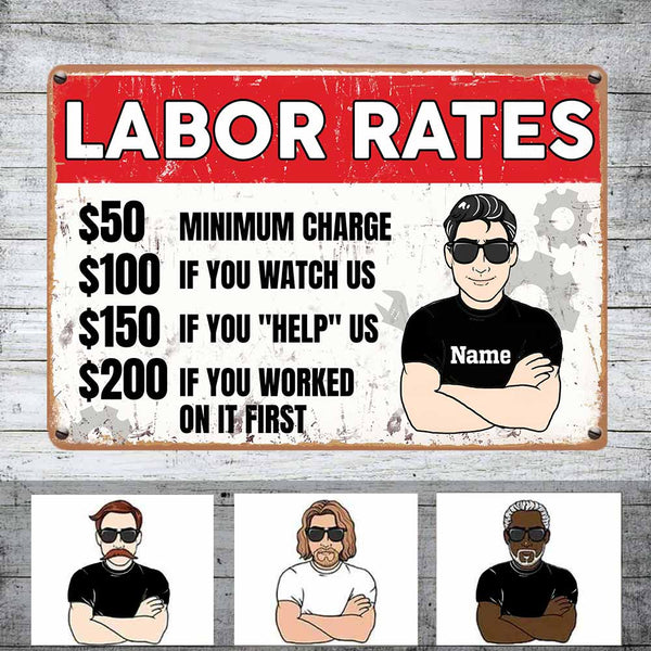 Personalized Garage Labor Rates Metal Sign JR172 26O58 - Famvibe