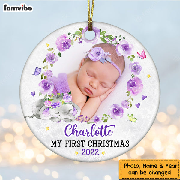 Personalized Baby First Christmas Purple Elephant Circle Ornament OB29 ...