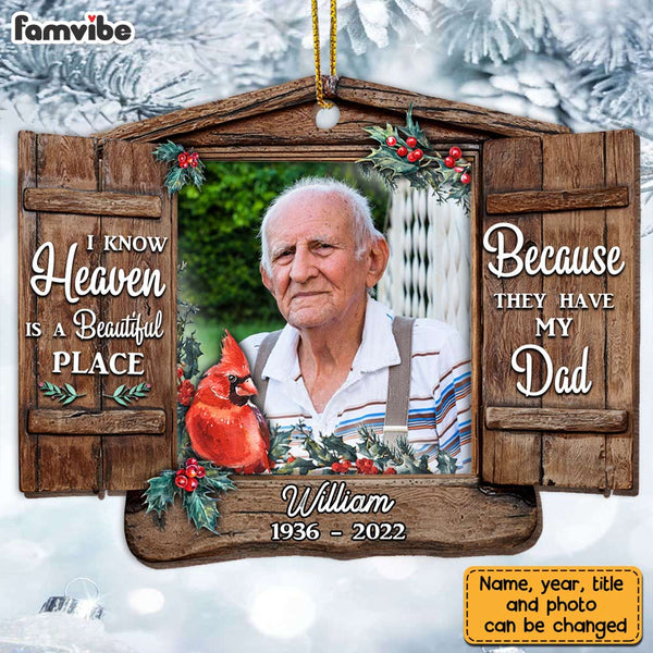 Personalized Memo Cardinal Heaven Is A Beautiful Place Photo Ornament - Famvibe