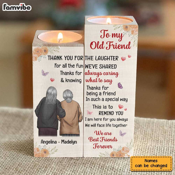 Personalized Old Friend Wood Candle Holder 23094 - Famvibe