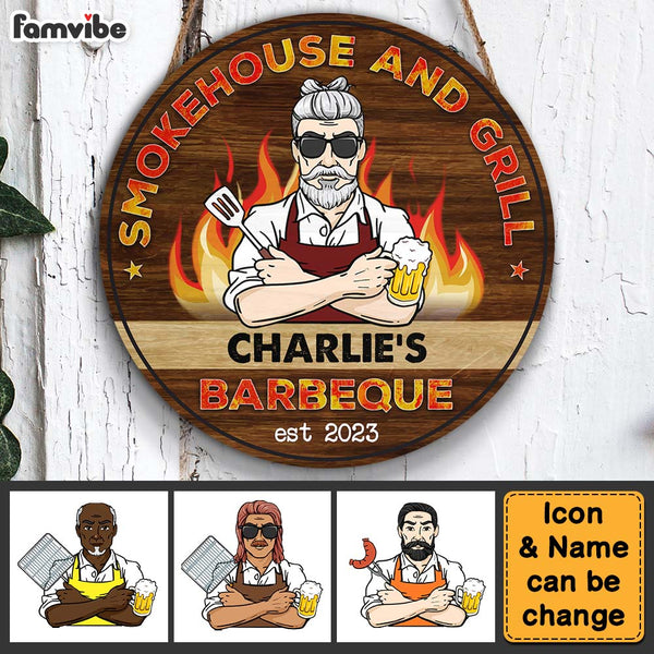 Custom Smokehouse & Grill Wood Sign - Rustic BBQ Decor - Famvibe