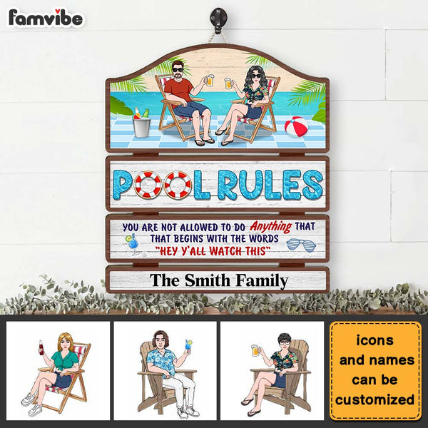 Personalized Pool Rules Wood Sign 26094 - Famvibe