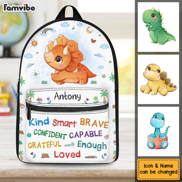 Personalized Gift For Grandson Dinosaur Kind Brave Smart BackPack 2732 ...