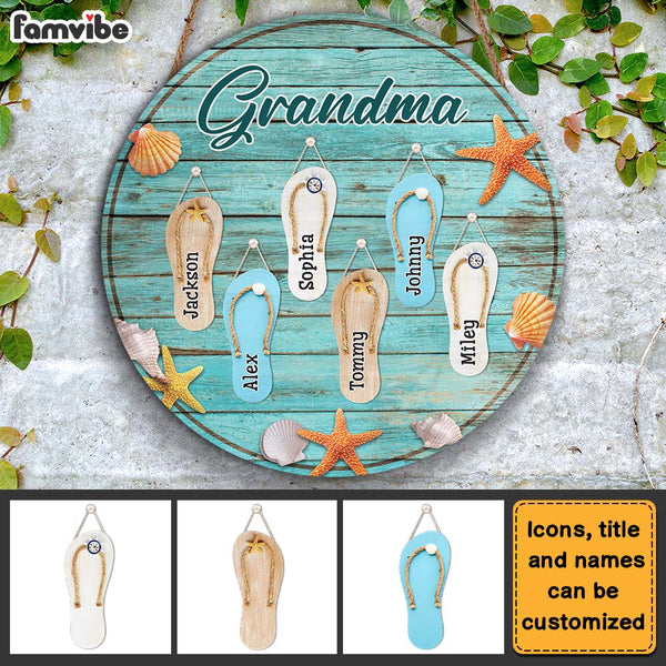 Personalized Gift For Grandma Flip Flop Beach Summer Vacation Round Wo ...