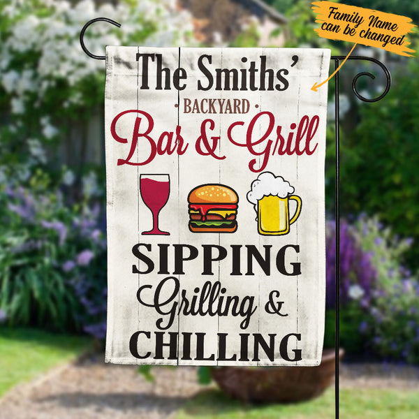 Personalized Family Grilling & Chilling Flag: Backyard Fun - Famvibe