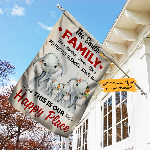 Personalized Elephant Family Happy Place Flag AG213 30O47 - Famvibe